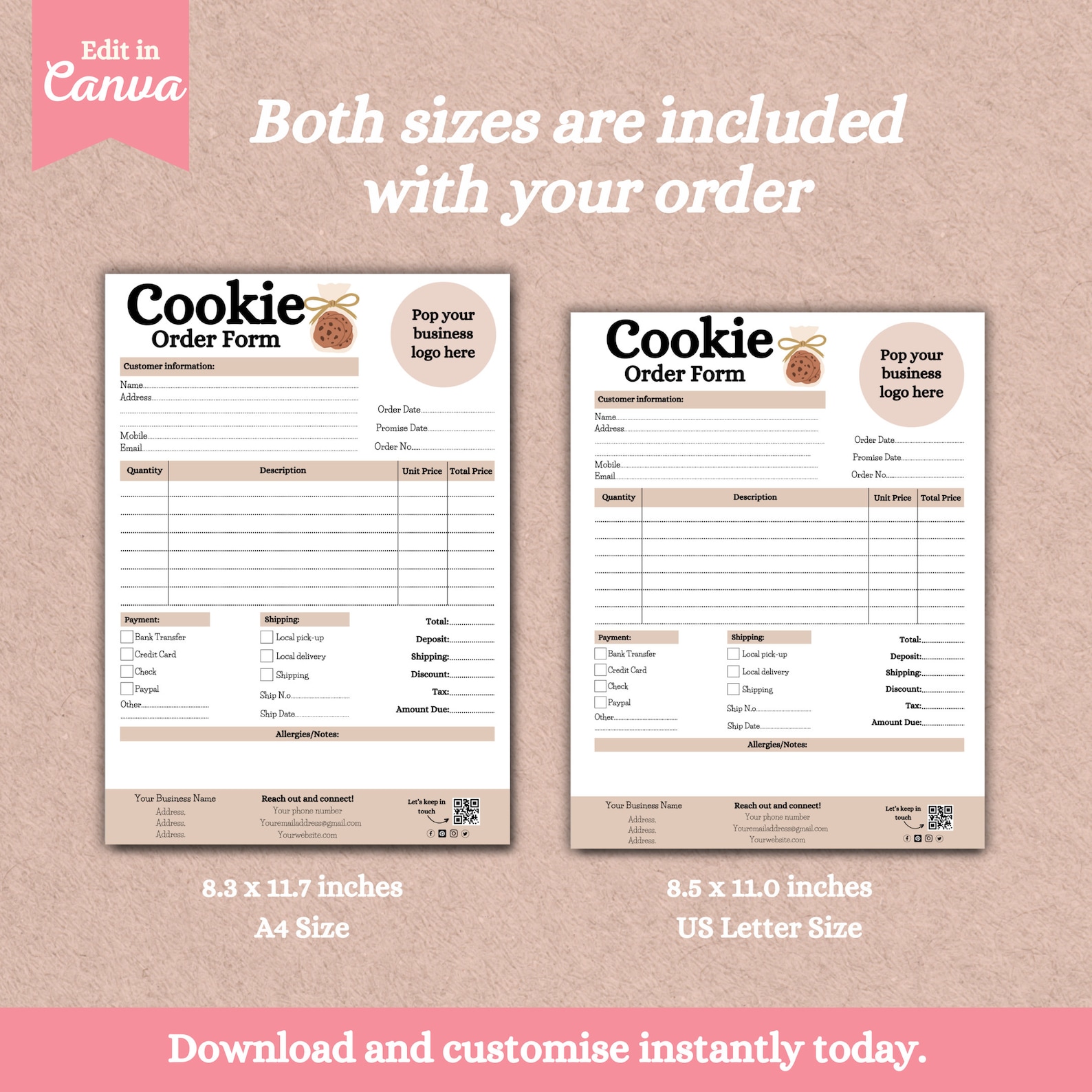 Cookie Order Form Template, Bakery Order Form Receipt, Small Business ...