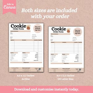Cookie Order Form Template, Bakery Order Form Receipt, Small Business ...