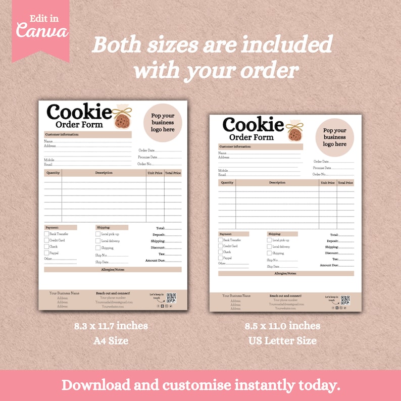 Cookie Order Form Template, Bakery Order Form Receipt, Small Business ...