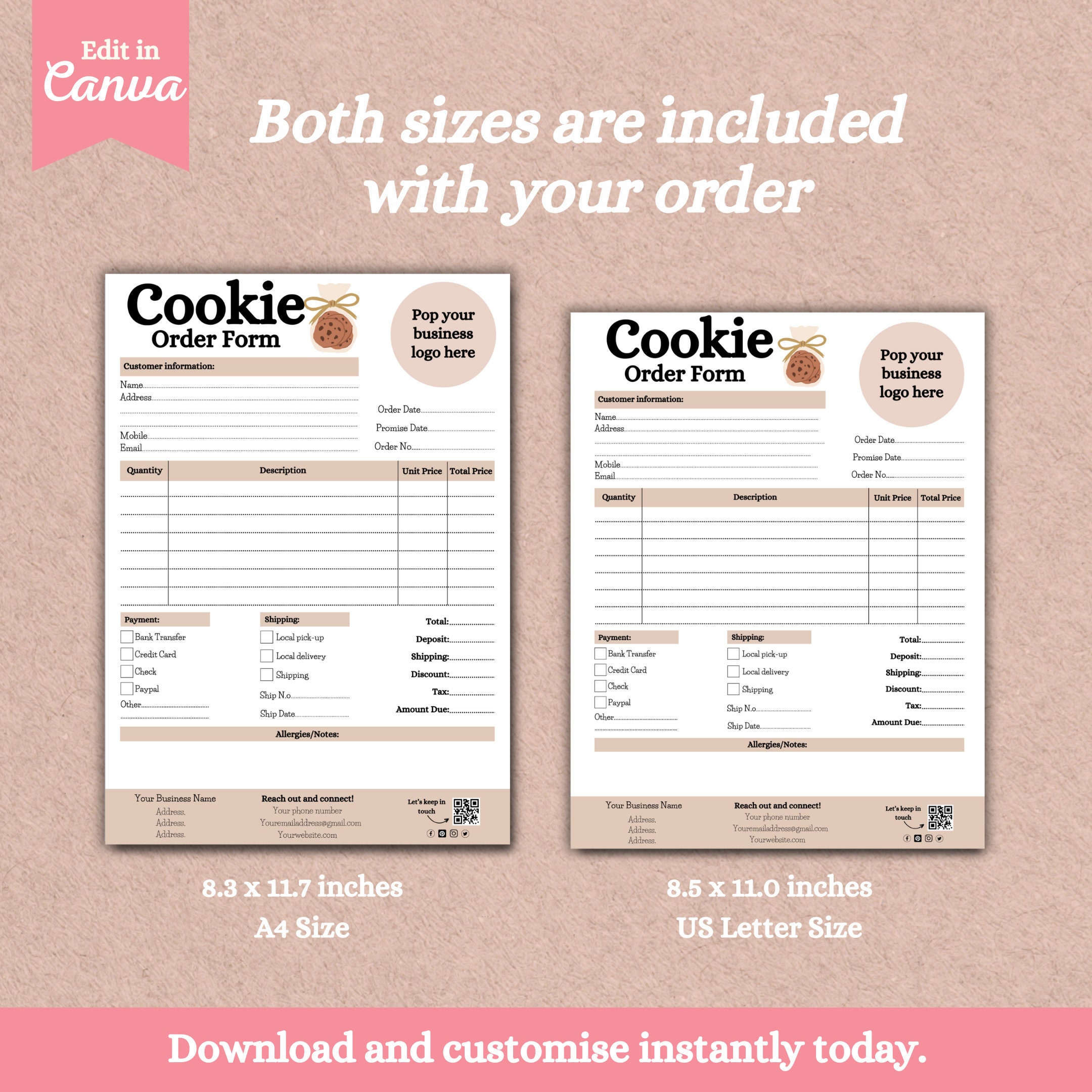 Cookie Order Form Template, Bakery Order Form Receipt, Small Business ...