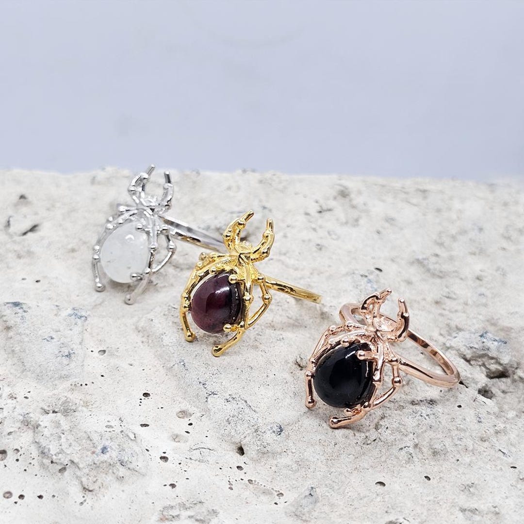 Spider Gemstone Ring Garnet, Moonstone, Onyx, Stacking Rings, Spider ...