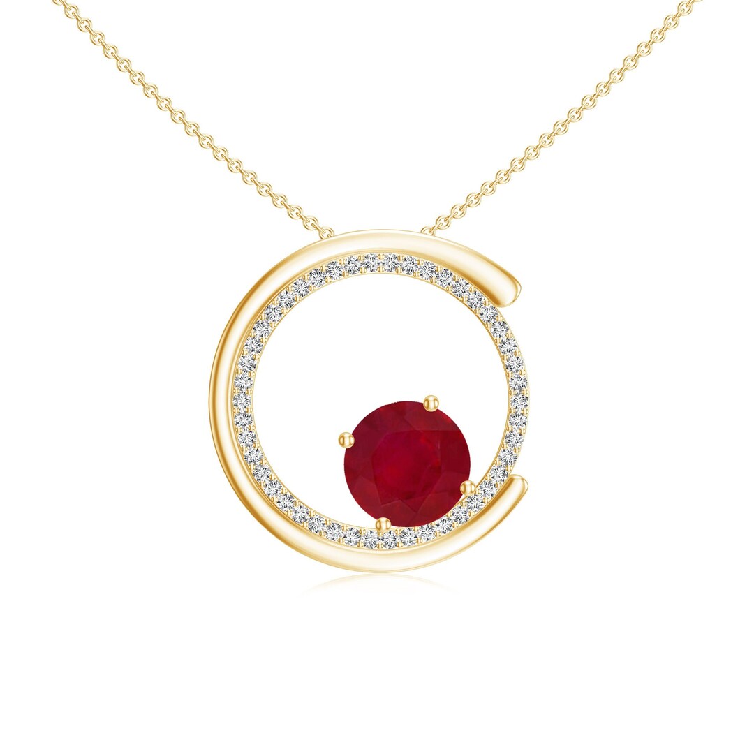 Round Red Ruby Necklace in 14K 18K Gold, 925 Silver Delicate Gemstone ...