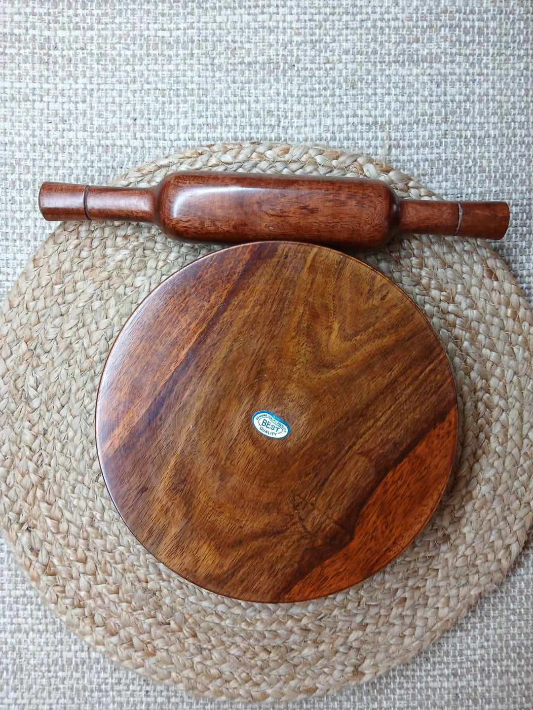 Wooden Chakla Belan Set - Polished 9.5" Rolling Board & 11" Pin for ...
