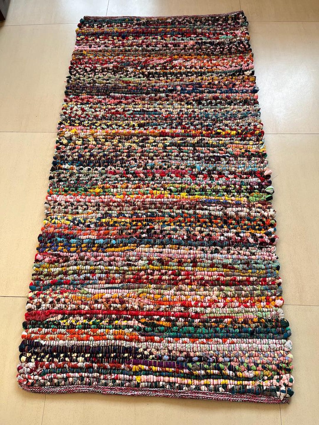 Vibrant Handmade Chindi Rug – Colorful Indian Handwoven Carpet for Boho ...