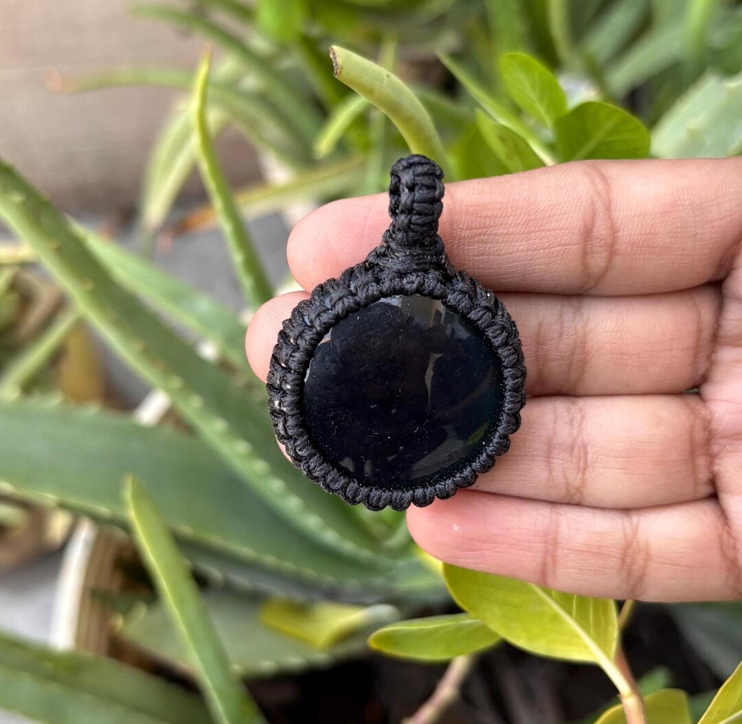 Obsidian Macrame Pendant Gemstone Cabochon Unique Designer Handmade ...