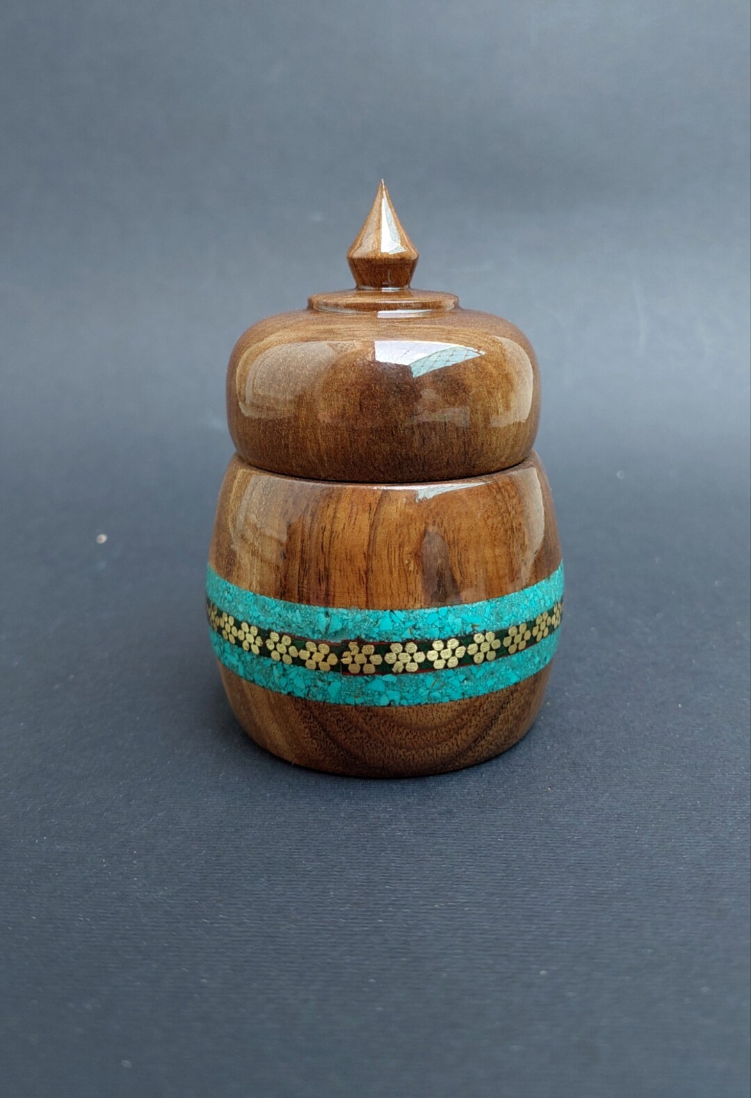 Round Inkwell Inkpot Walnut Wood and Turquoise - Etsy