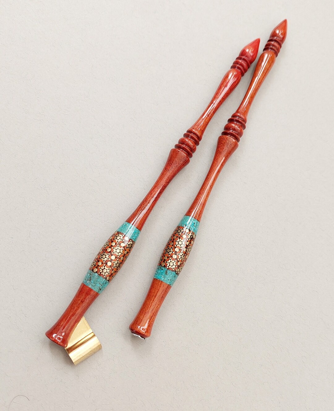 Walnut Pen With Turquoise and Khatam Marquetry Oblique Pen Holder ...