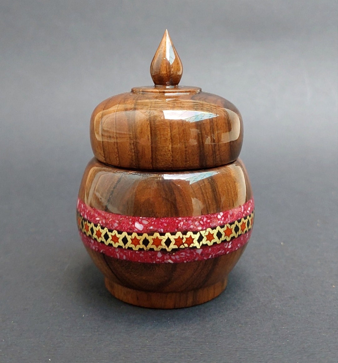 Round Inkwell Inkpot Walnut Wood an Coral - Etsy