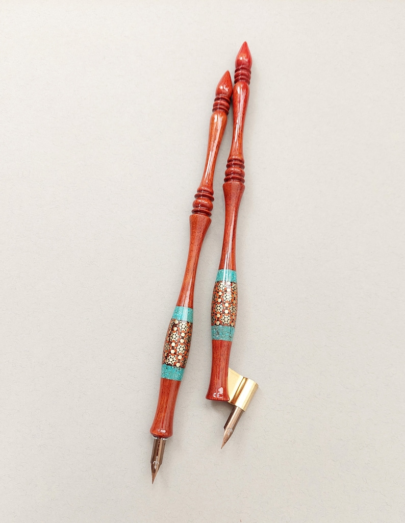 Walnut Pen With Turquoise and Khatam Marquetry Oblique Pen Holder ...