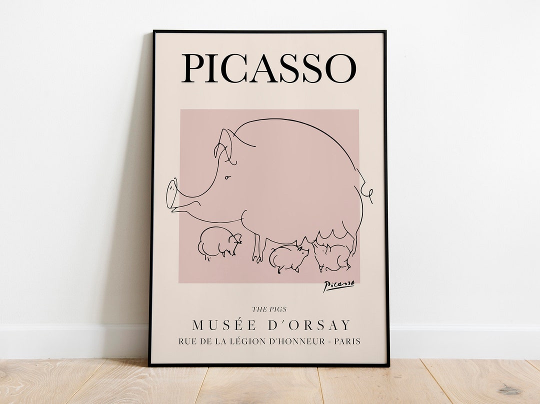 Picasso - the Pigs, Exhibition Vintage Line Art Poster, Minimalist Line ...