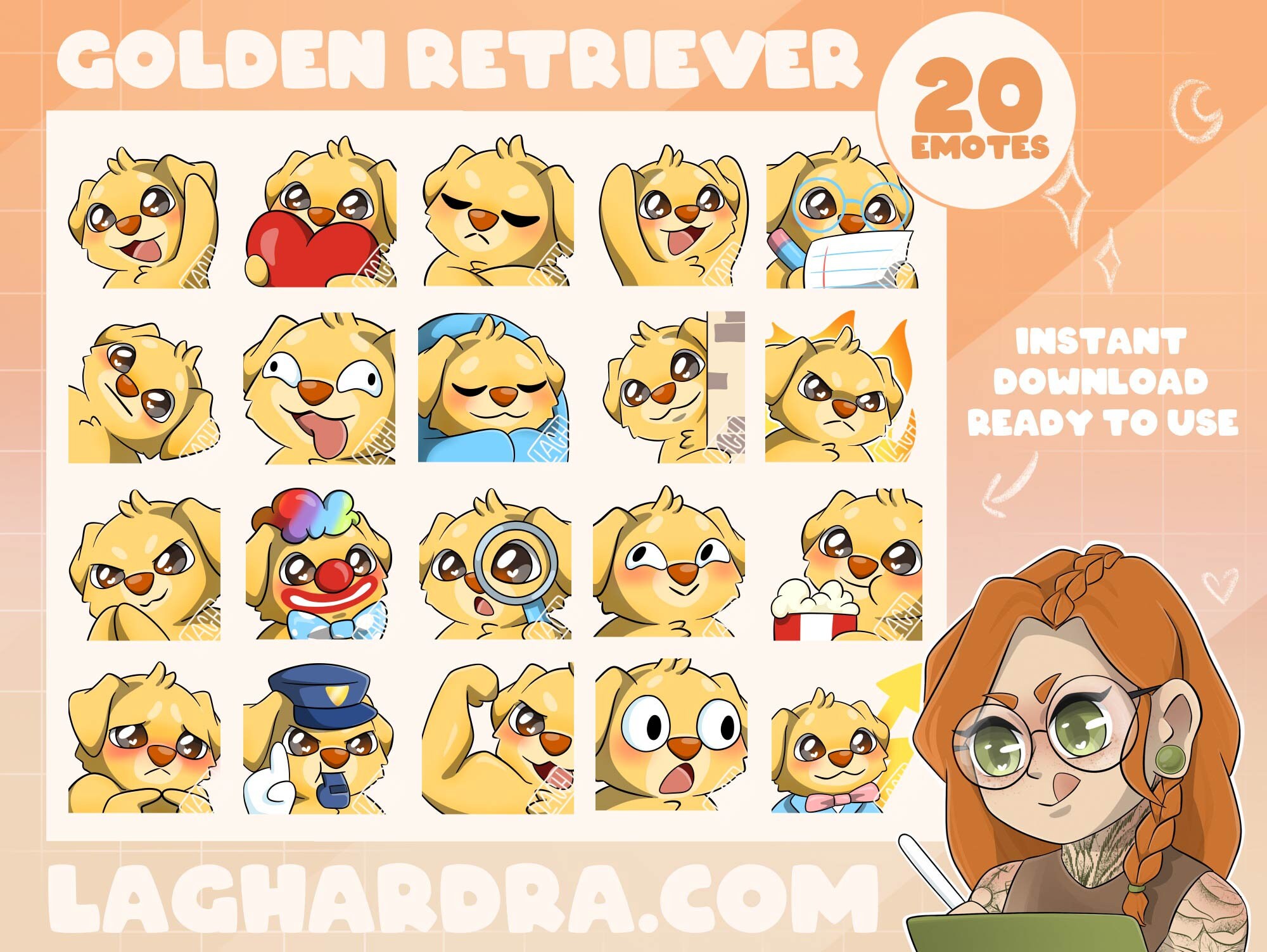 20 GOLDEN RETRIEVER Emotes for Twitch/discord/betterttv - Etsy