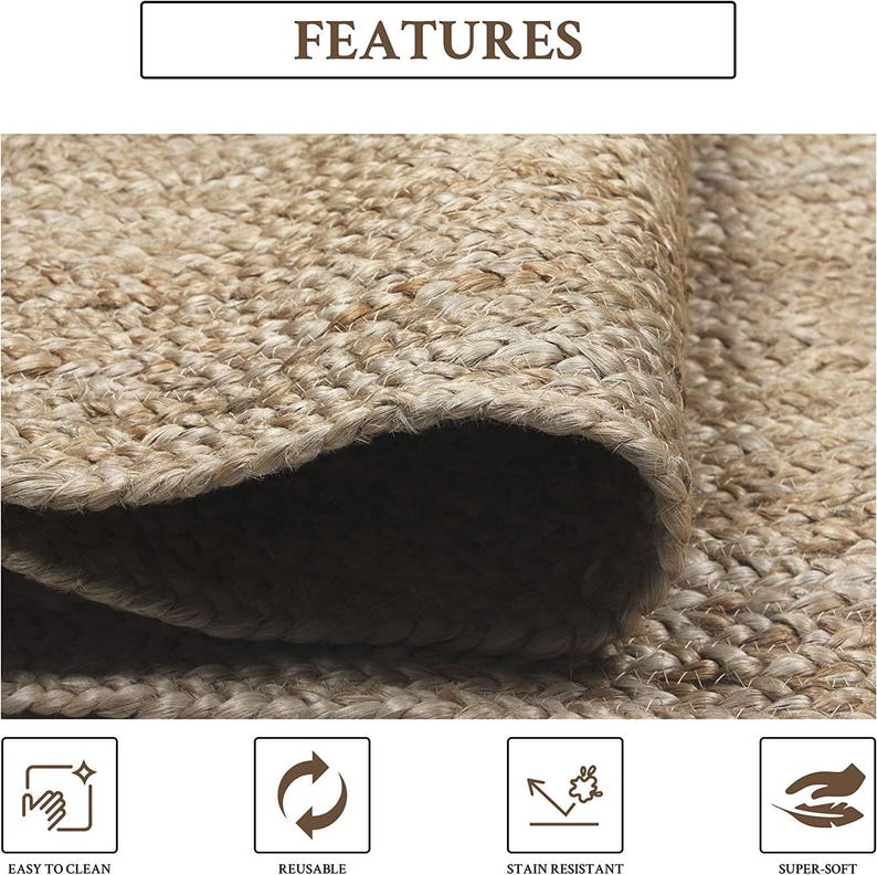 Square Boxes Jute Rug, Tiles Jute Area Rug, Natural Sisal Braided Area ...