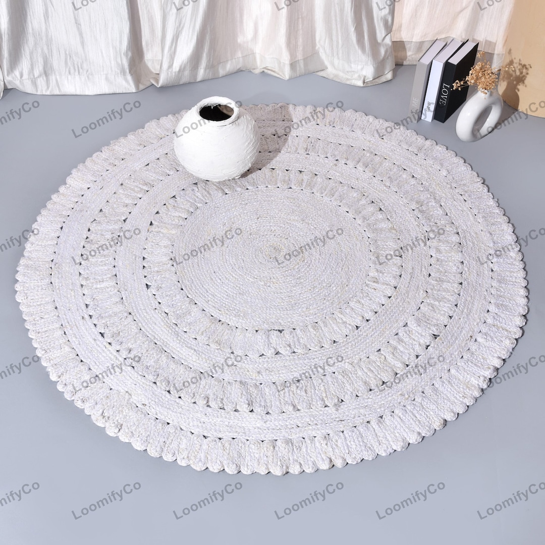 Natural Jute Round Rug in off White /ivory , Eco Friendly Rug Round ...