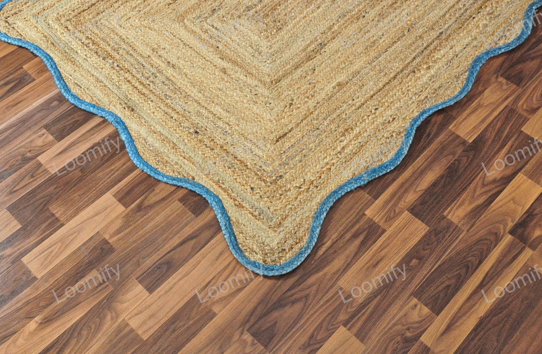 Blue Scallop Edge Rug Wavy Jute Rug Scallop Border Rug Scalloped Rug ...