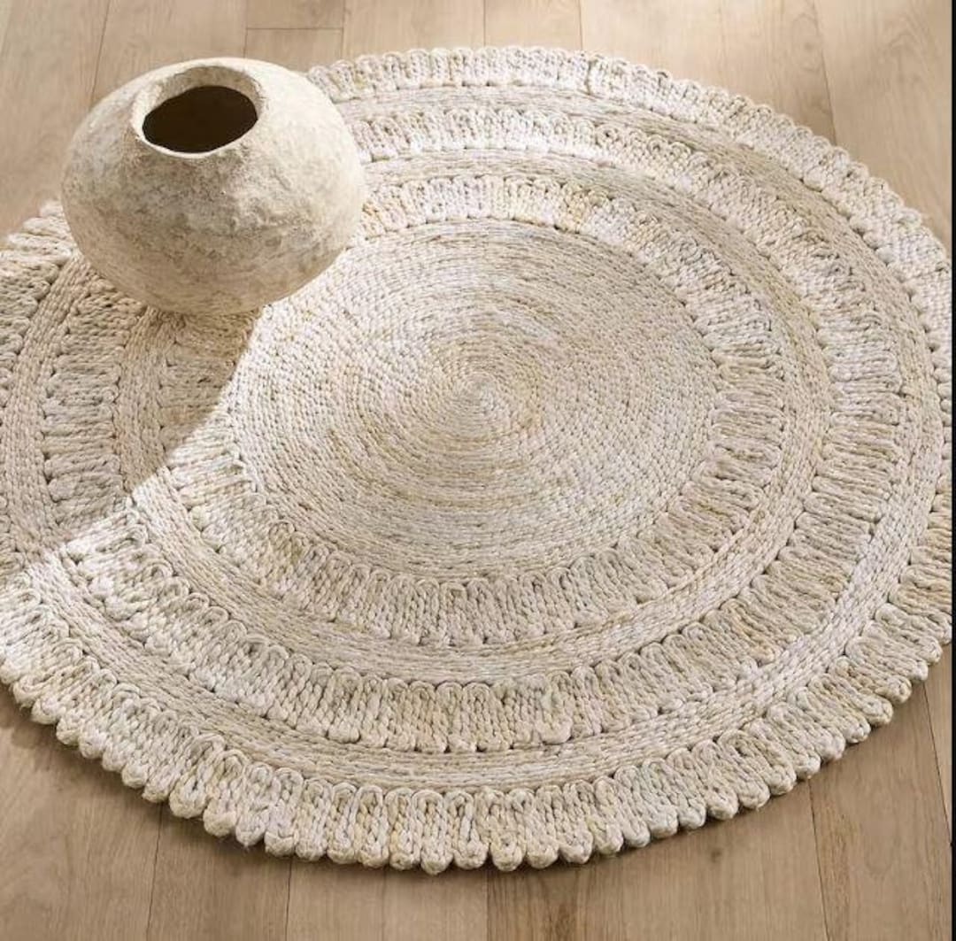 Natural Jute Round Rug in off White /ivory , Eco Friendly Rug Round ...