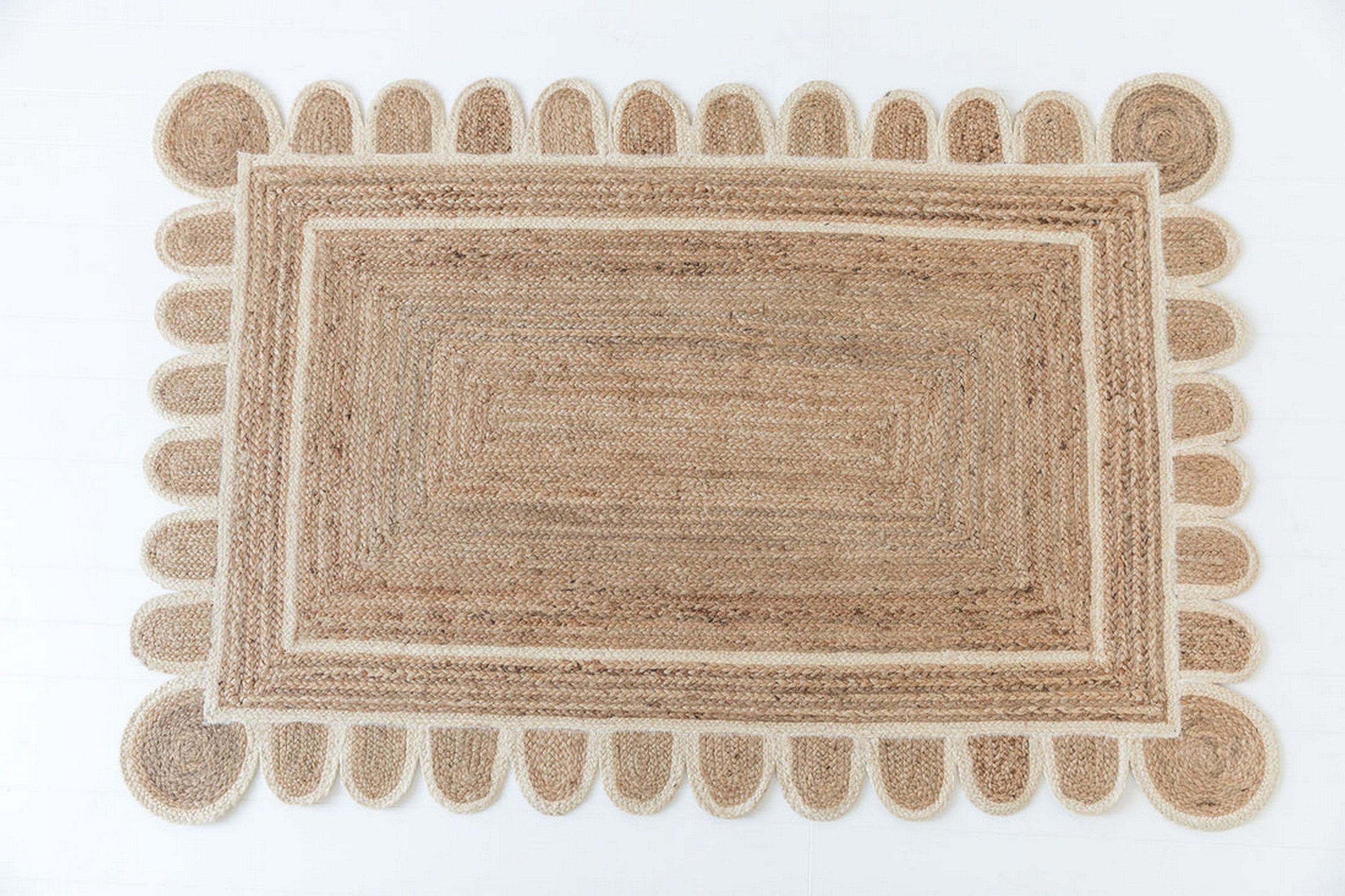 White Jute Rug Natural Jute Area Rug Sisal Rug Scallop Jute - Etsy