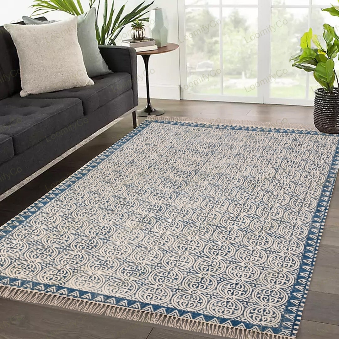 3x5 4x6 8x10 Ft Handmade Cotton Rug Hand Block Printed Living Room Flat ...