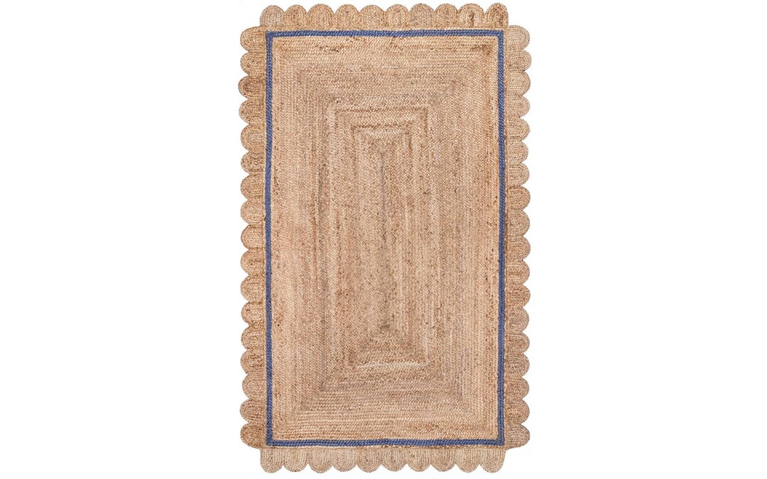 Navy Blue Natural Jute Scalloped Rug, Bohemian Scallop Rug Custom Size ...