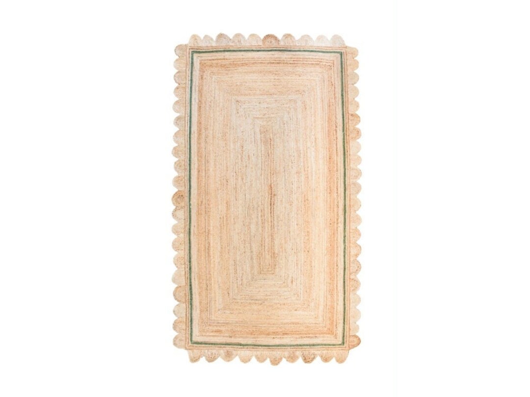 Emerald Green Scalloped Rug Jute Rug 8x10 , 9x12 Ft Scalloped Jute Rug ...