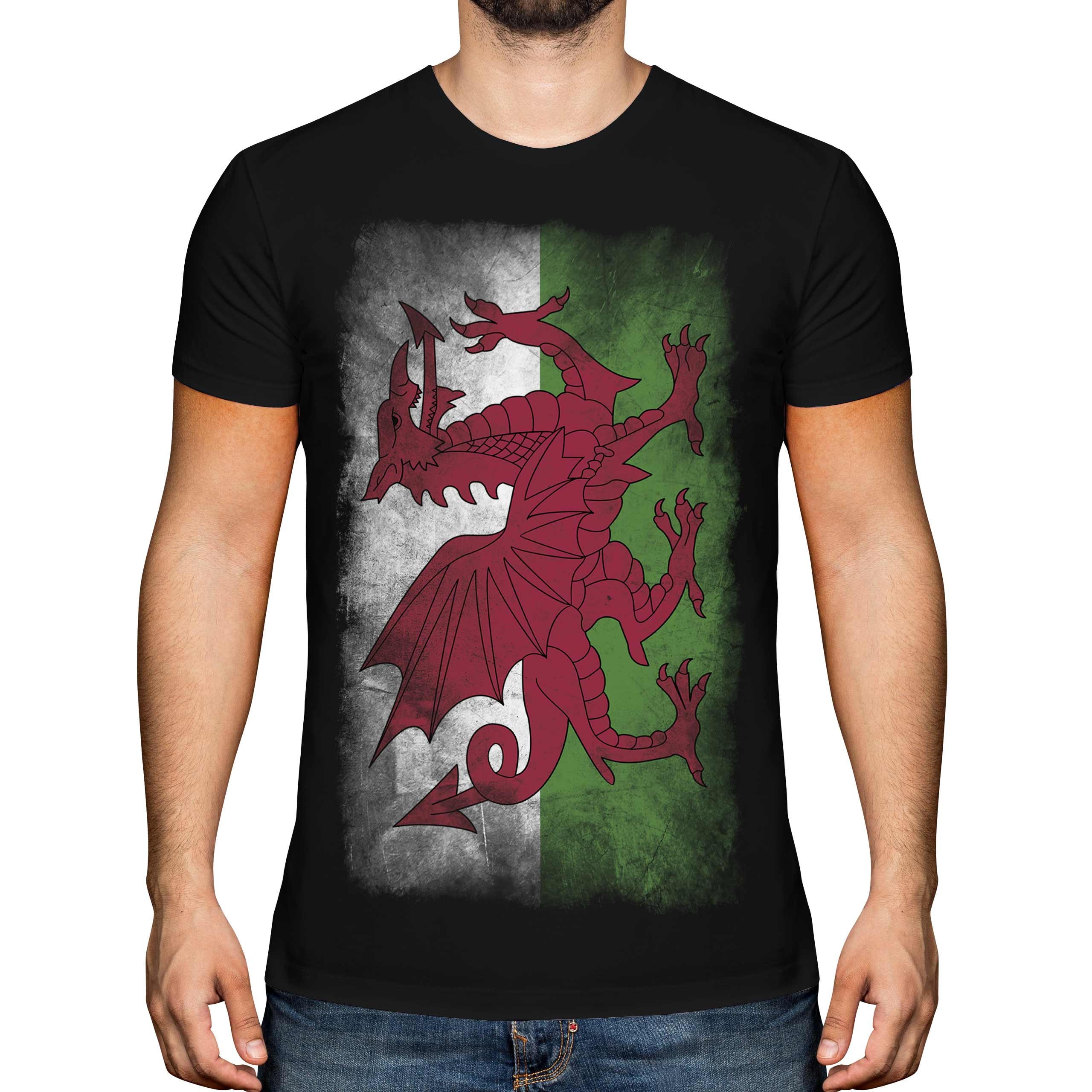 Wales T-shirt. Welsh Dragon Faded Flag. Men, Women and Kids Sizes. Gift ...