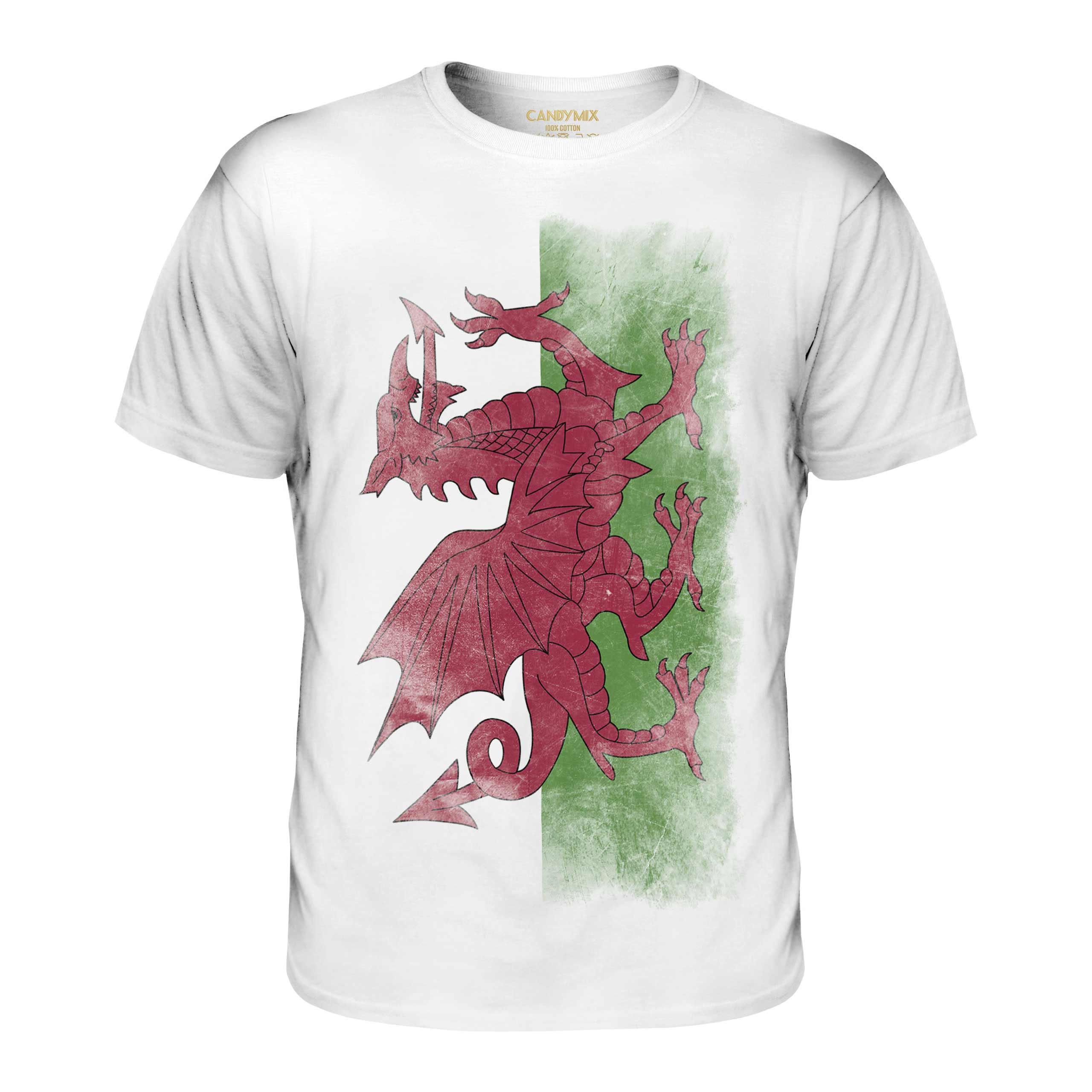 Wales T-shirt. Welsh Dragon Faded Flag. Men, Women and Kids Sizes. Gift for Welsh or British ...