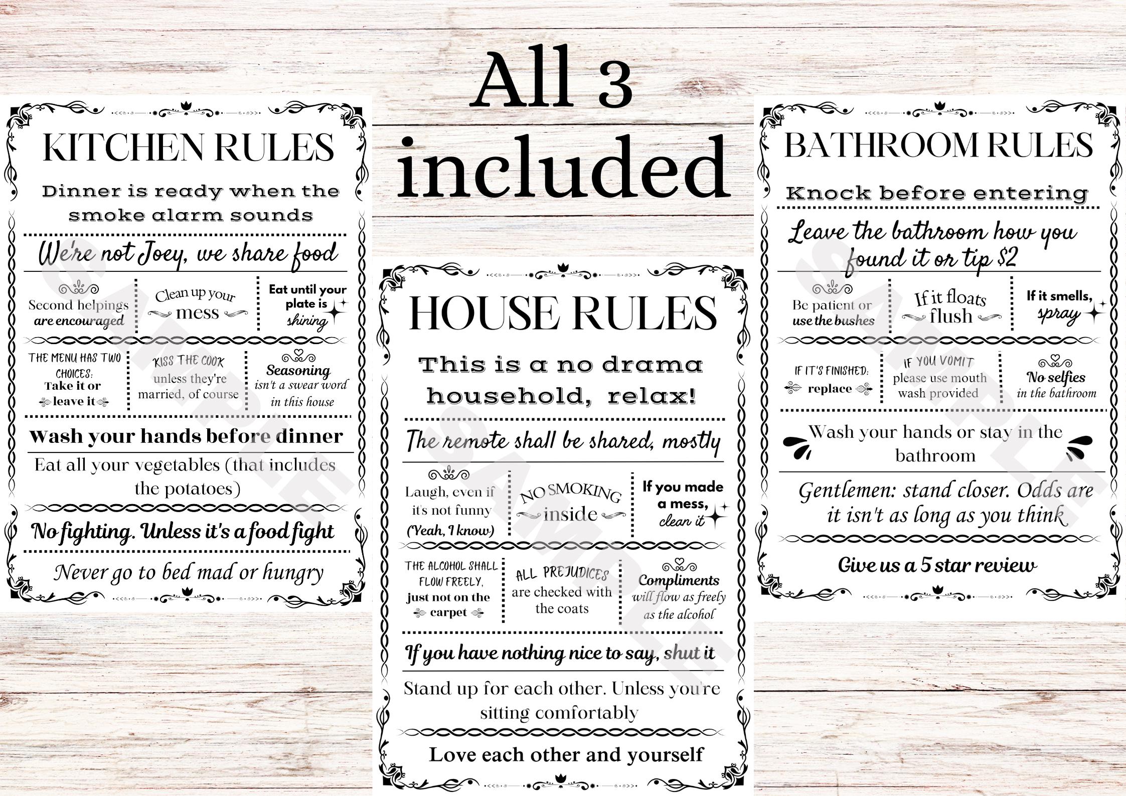 House Posters Funny House Rules Witty Posters Bathroom Rules Bathroom ...