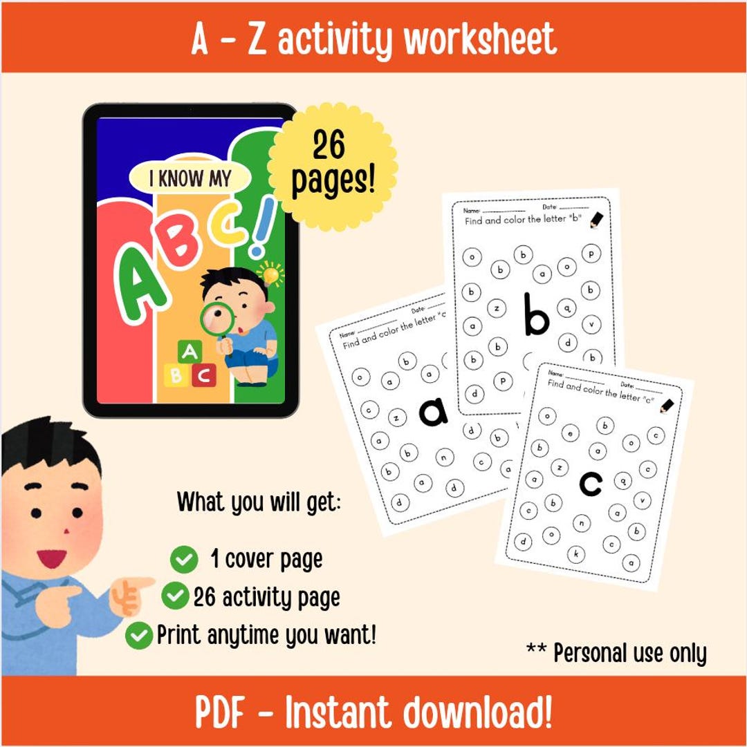 Alphabet Activity Printable Woksheet, Toddler Worksheet, A to Z ...