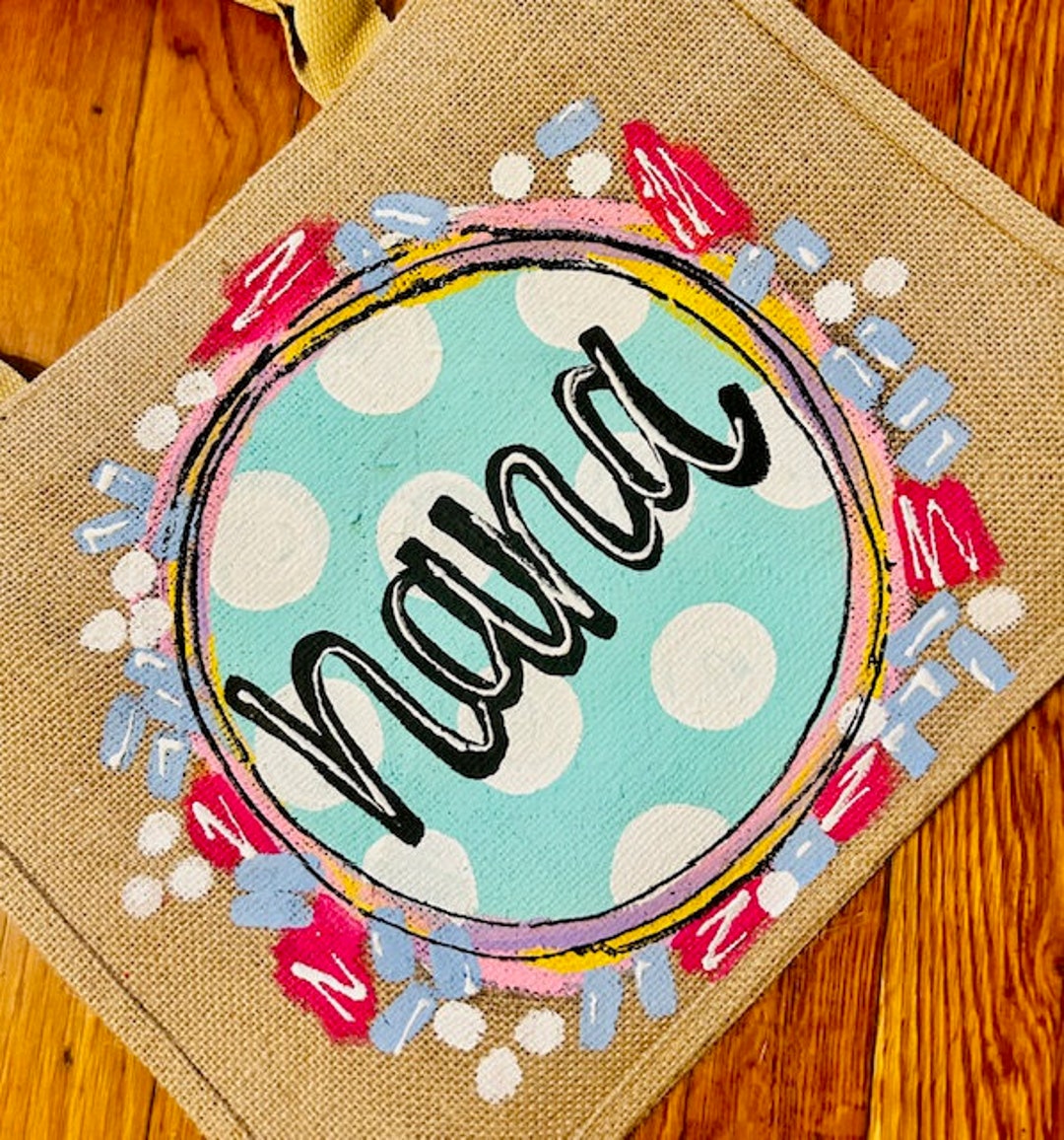 Hand Painted Jute Canvas Tote Bag - Etsy