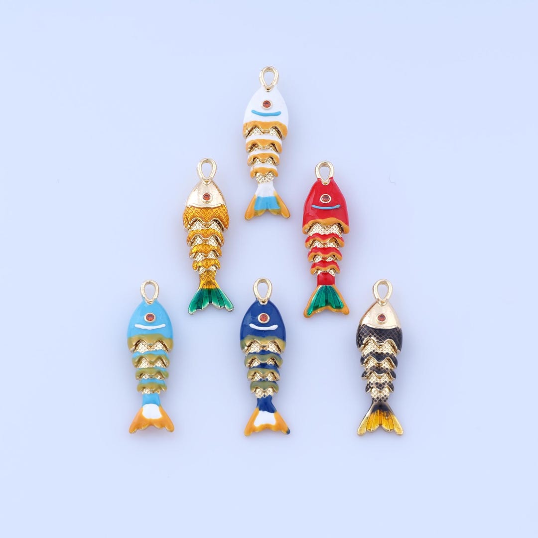 Gold Fish Charms, 18K Gold Filled Marine Life Pendant, Enamel Fish ...