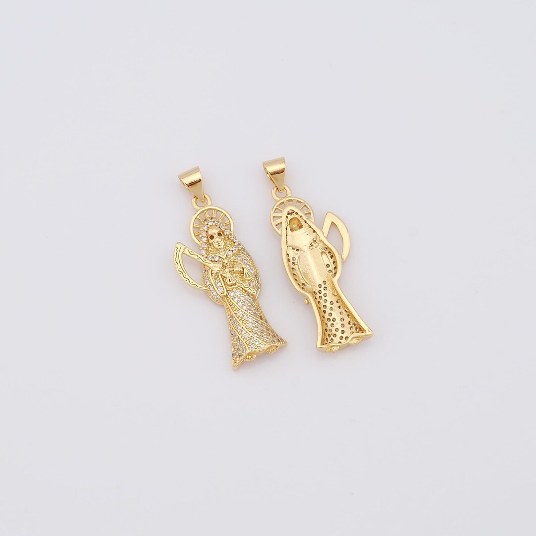Gold Grim Reaper Charms,18k Gold Filled Religion Pendant,micropavé CZ ...