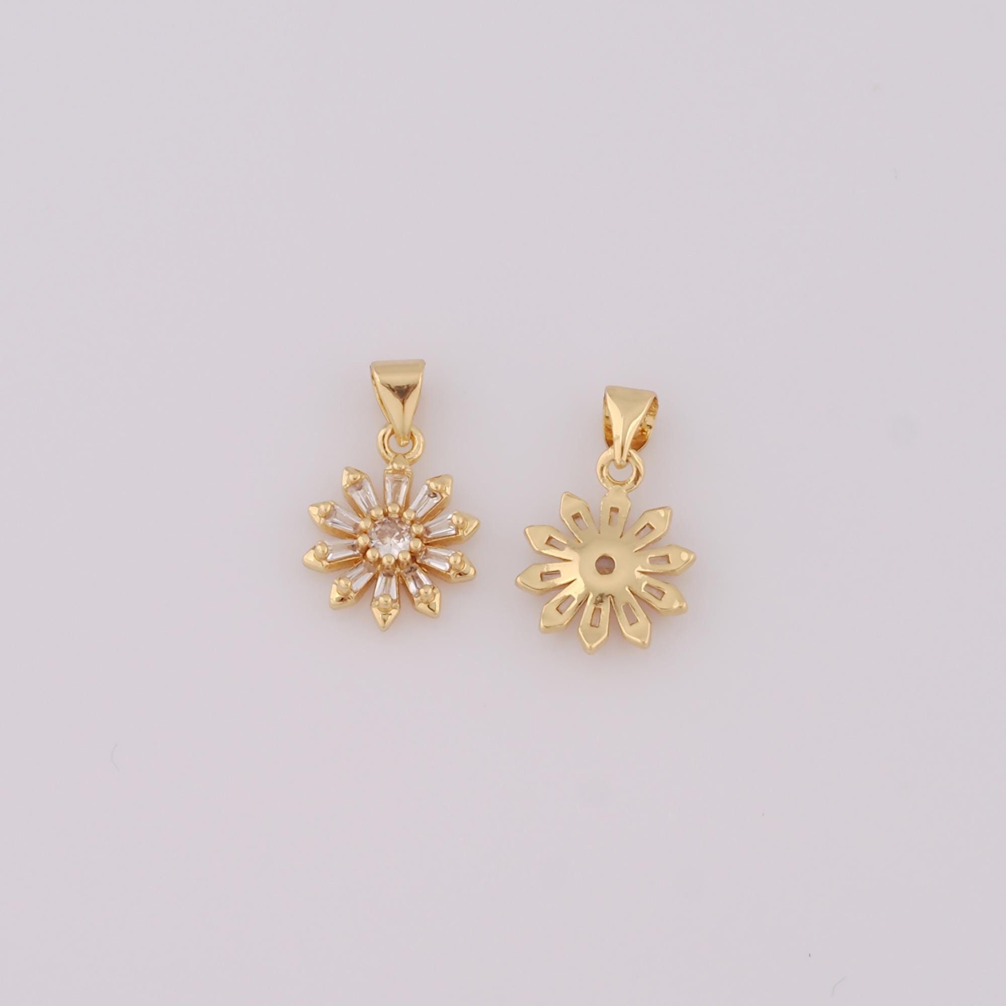Gold Flower Charms,18k Gold Filled Flower Pendant,micropavé CZ Flower ...