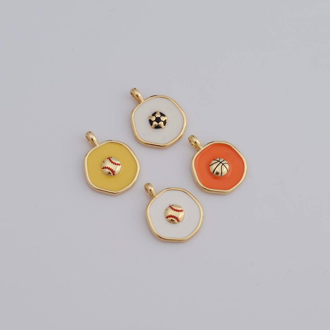 Gold Round Charms, 18K Gold Filled Ball Pendant, Enamel Necklace for ...