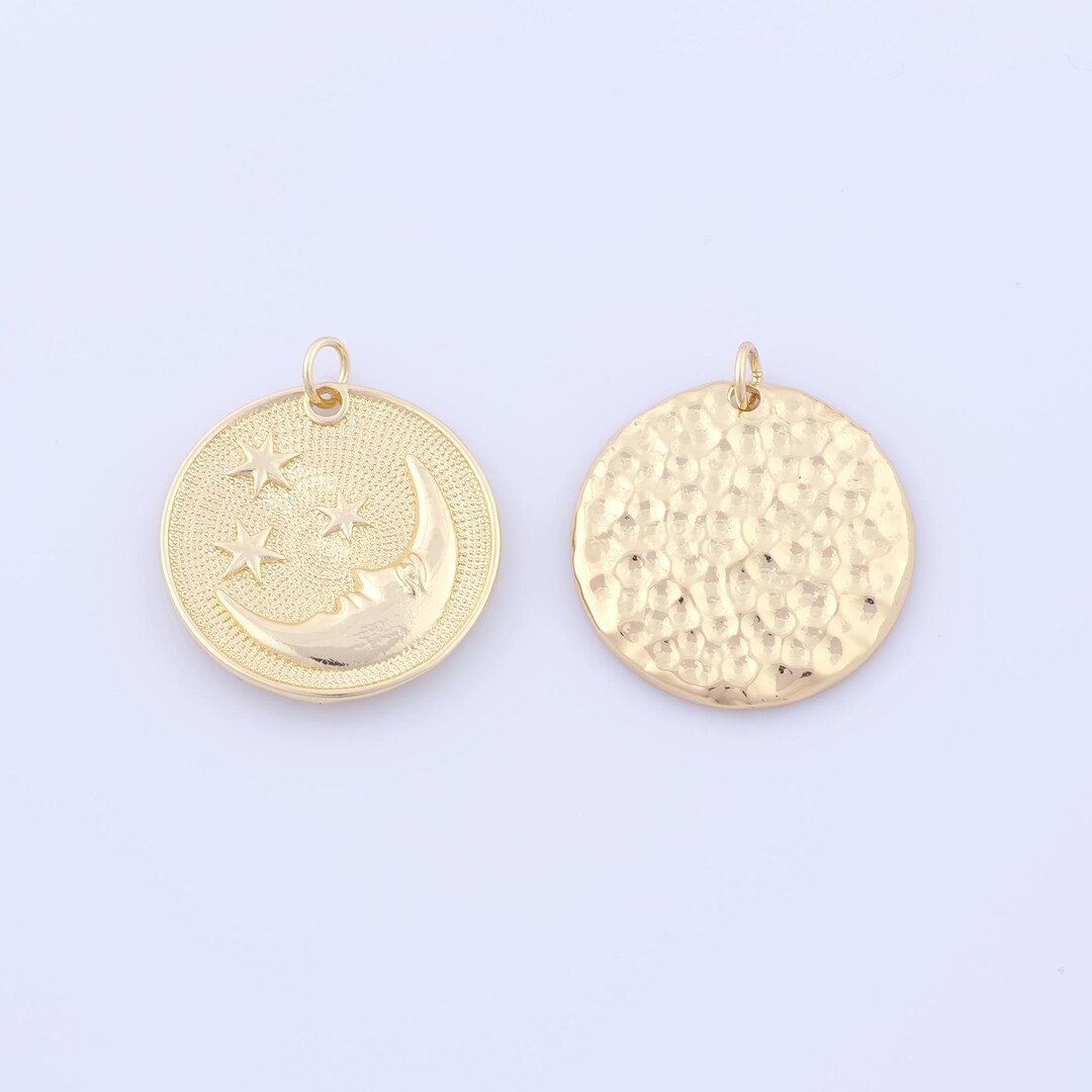 Gold Moon Charms, 18K Gold Filled Star Pendant, Round Pendant Necklace ...