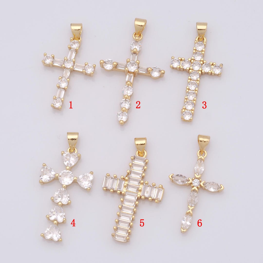 Gold Cross Charms,18k Gold Filled Cross Pendant,micropavé CZ Cross ...