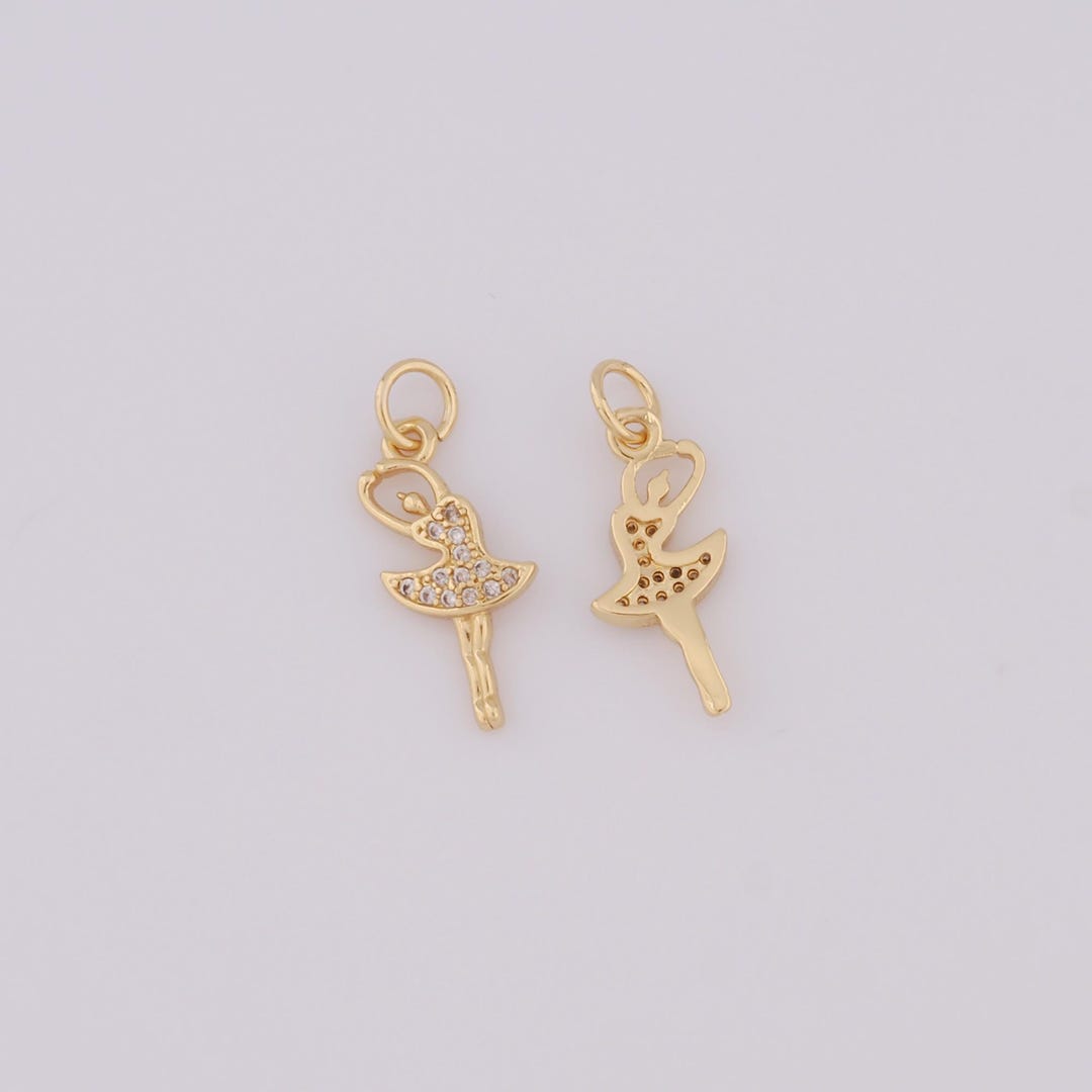 Gold Dancer Charms,18k Gold Filled Ballet Pendant,micropavé CZ Dancer ...