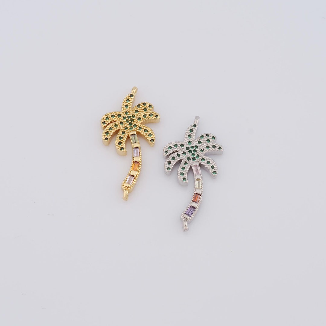 18K Gold Filled Coconut Tree Pendant Links,micropavé CZ Coconut Tree ...