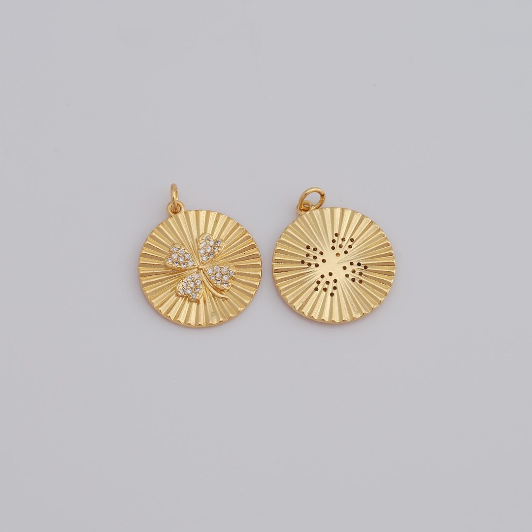 Gold Round Charms, 18K Gold Filled Heart Pendant, Micro Pavé CZ Round ...