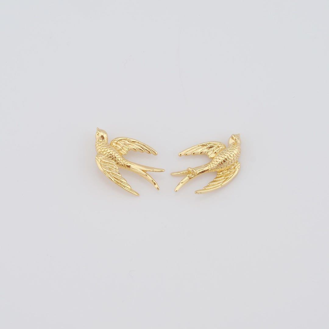Gold Bird Charms, 18K Gold Filled Flying Pendant, Swallow Necklace for ...