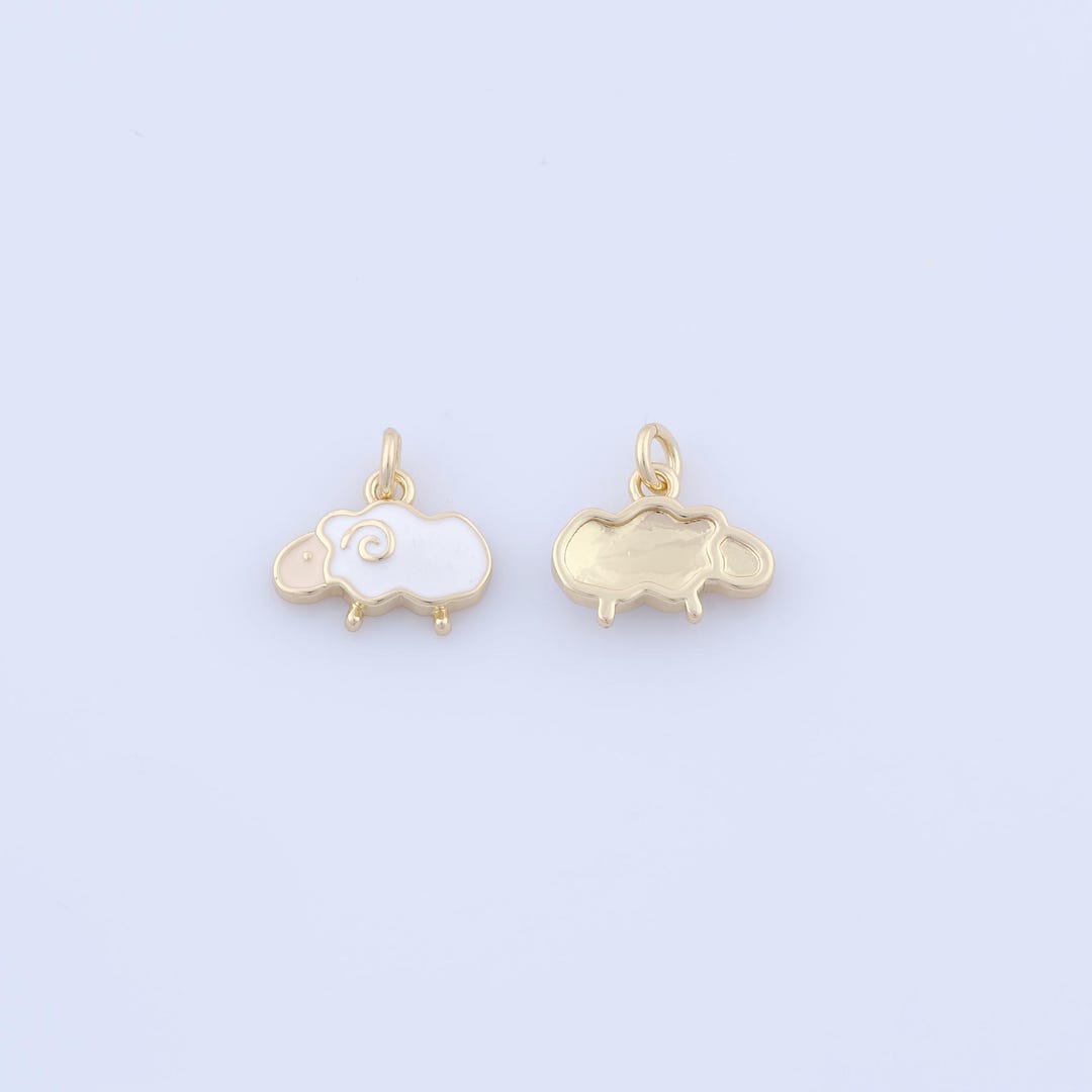 Gold Sheep Charms, 18K Gold Filled Animal Pendant, Enamel Sheep Pendant ...