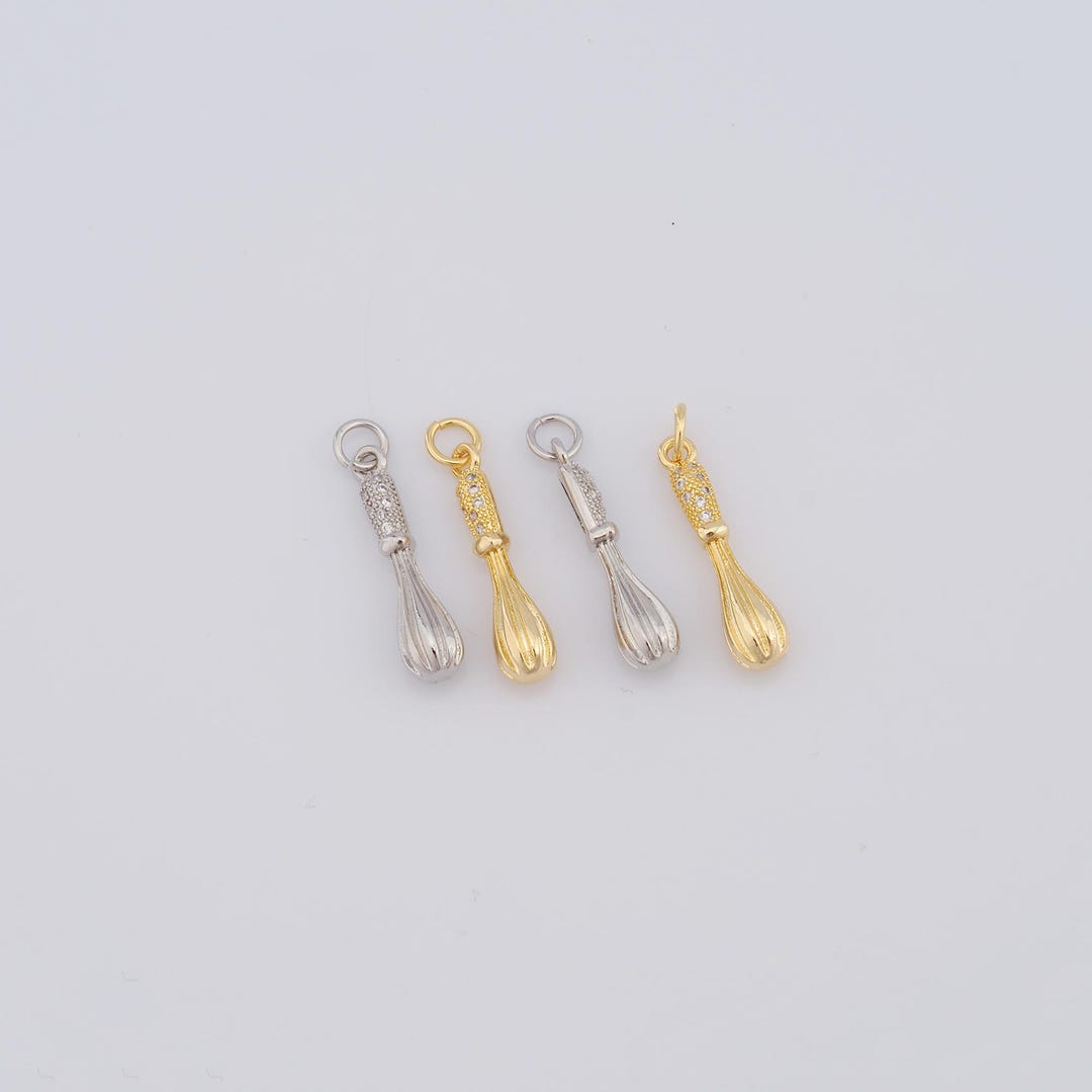 Gold Whisk Charms, 18K Gold Filled Kitchenware Pendant,micro Pave CZ ...
