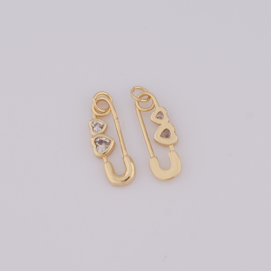 Gold Heart Charms,18k Gold Filled Paper Clip Pendant,micropavé CZ Paper ...