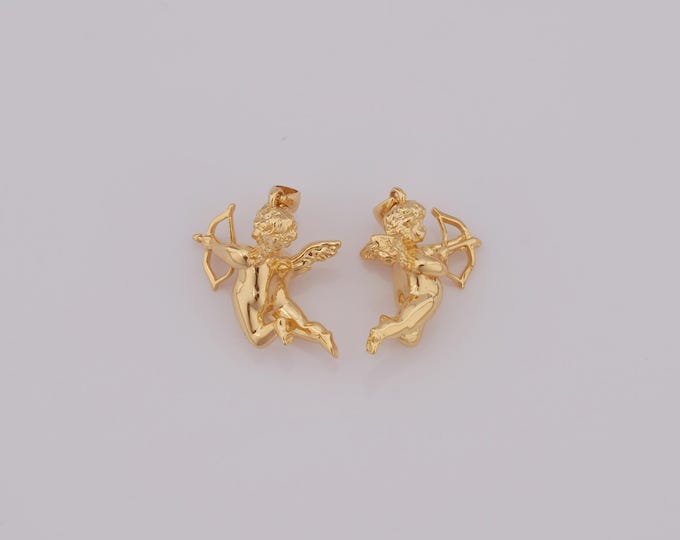 18K Gold Plated Oval Cupid Coin Necklace & Earrings, Cupid Charm, Angel ...