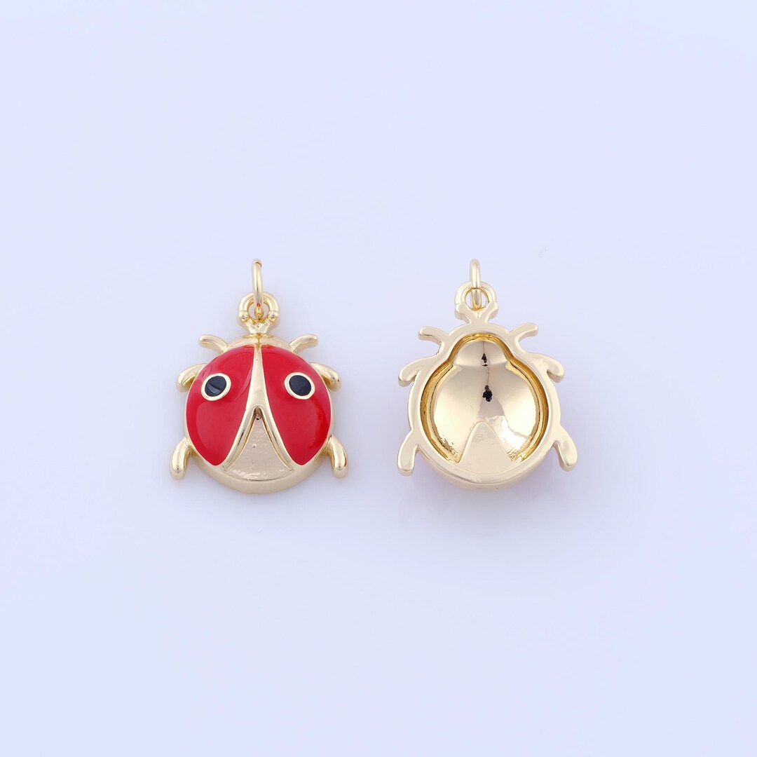 Gold Ladybug Charms, 18K Gold Filled Insect Pendant, Enamel Ladybug ...