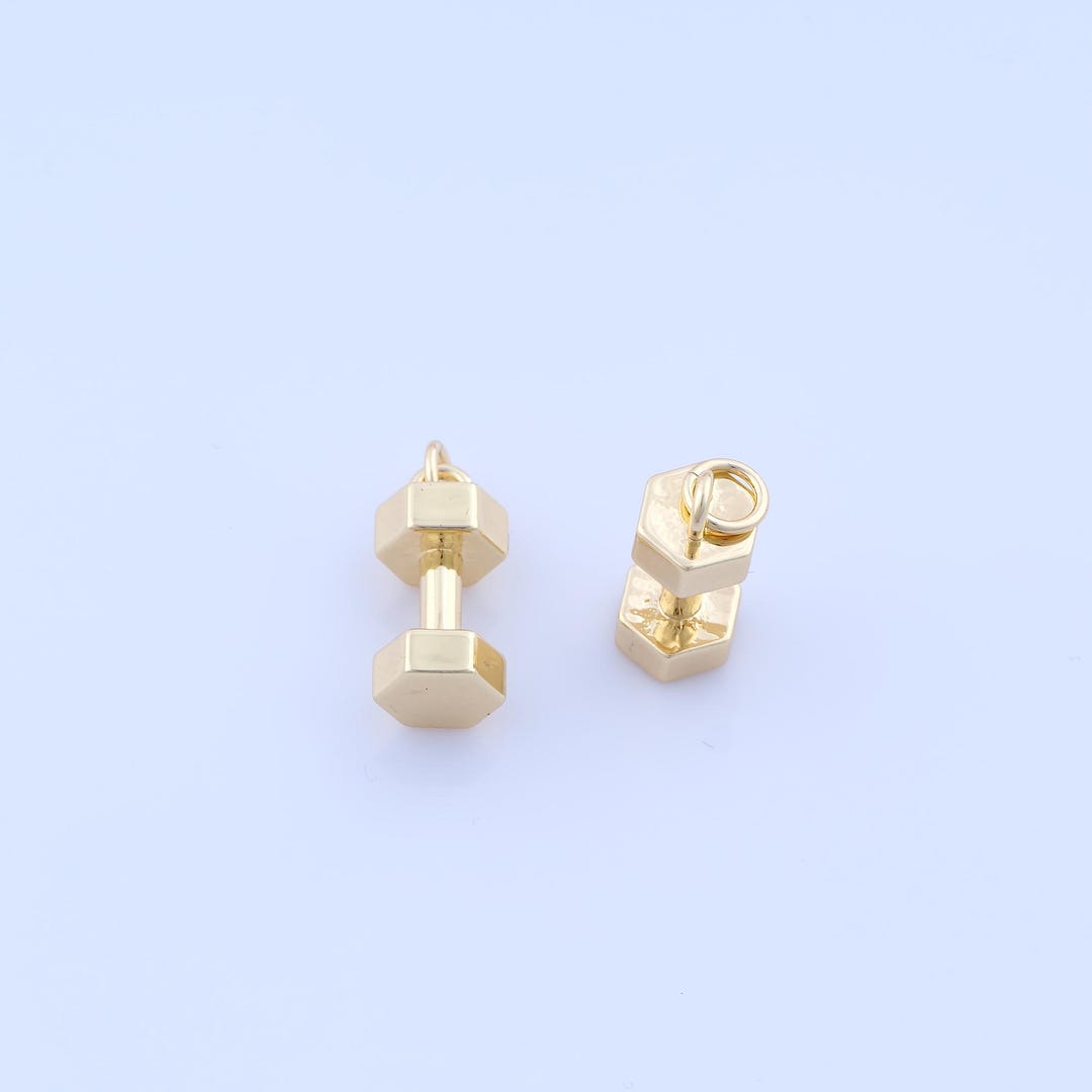 Gold Barbell Charms, 18K Gold Filled Sports Pendant, Gold Barbell ...