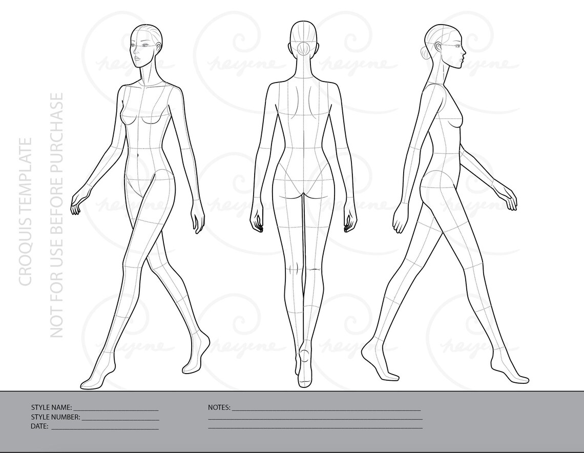 Fashion Croquis Template: 9-head Figure Drawing Guide (AI, PNG, PDF ...