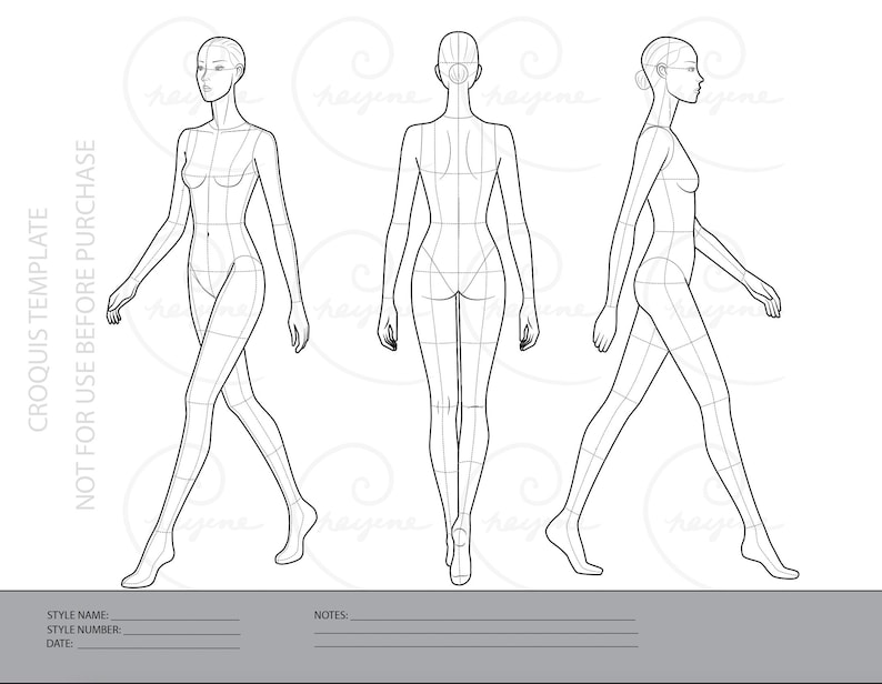 Fashion Croquis Template: 9-head Figure Drawing Guide (AI, PNG, PDF ...