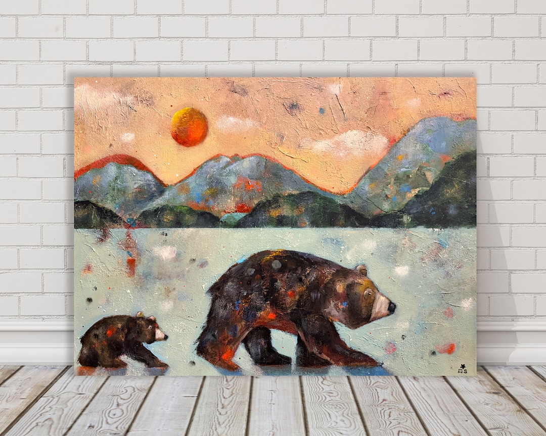 Mama Bear and Cub Painting Original Art on Canvas Wildlife Painting ...