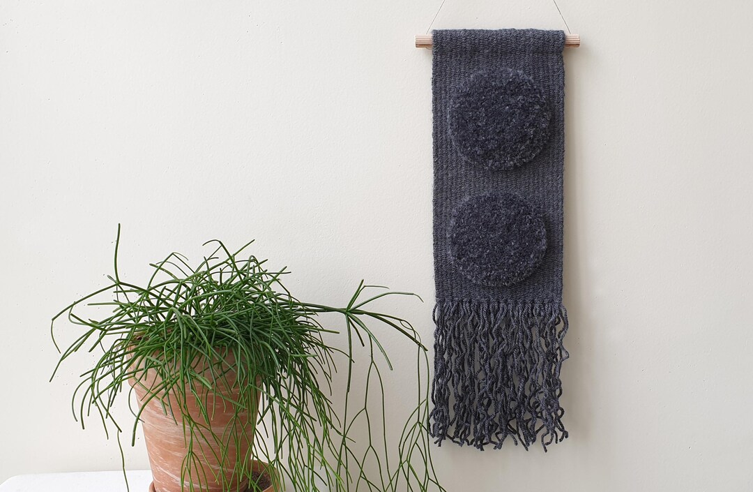 Small Narrow Dark Gray Woven Wall Hanging. Handwoven, Boho, Vertical ...