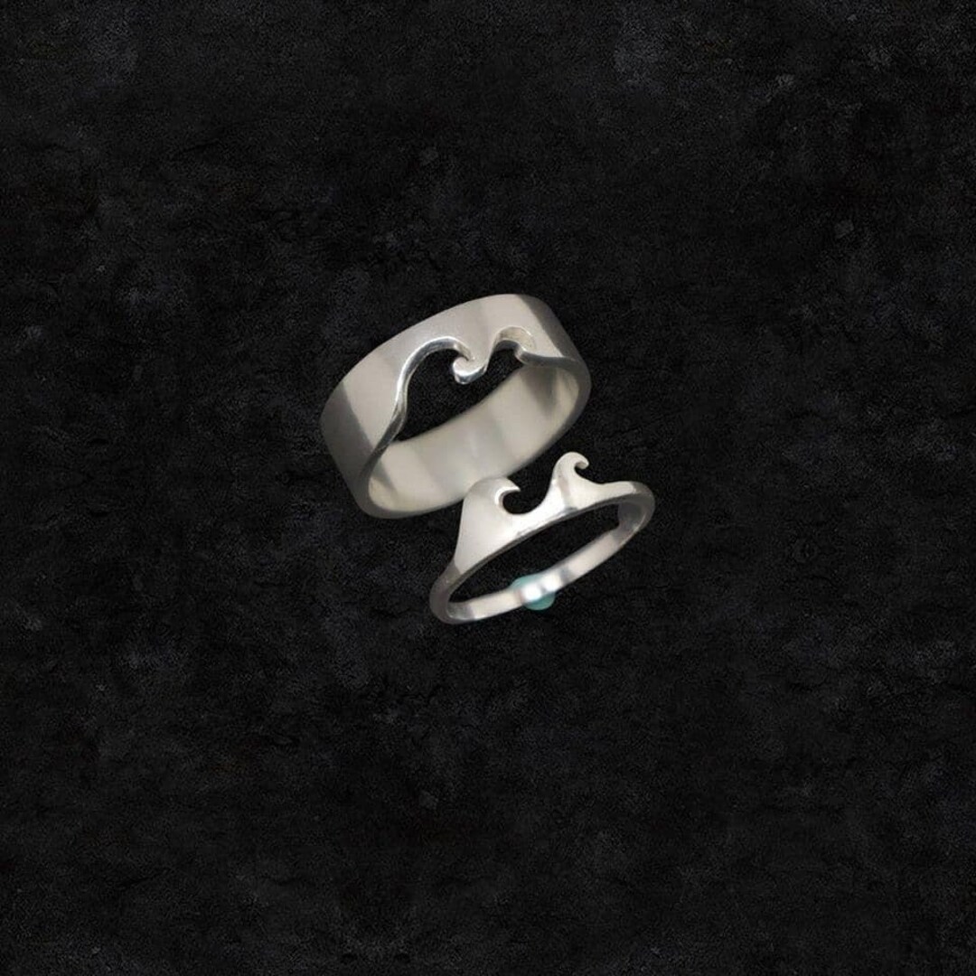 Silver Wave Ring Wave Couple Promise Ring Set Couple Rings for - Etsy
