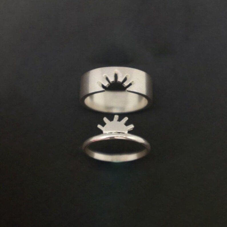 Silver Couple Rings Set Sun Ring Moon Ring Lightning Ring - Etsy